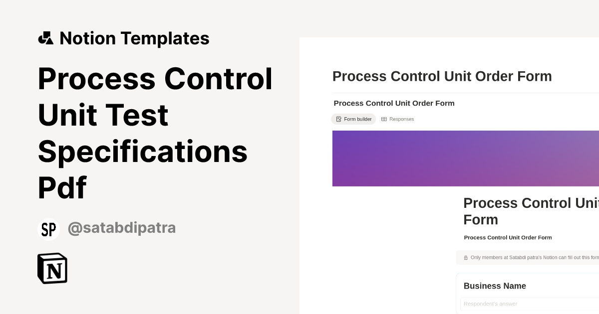 Process Control Unit Test Specifications Pdf Template | Notion Marketplace