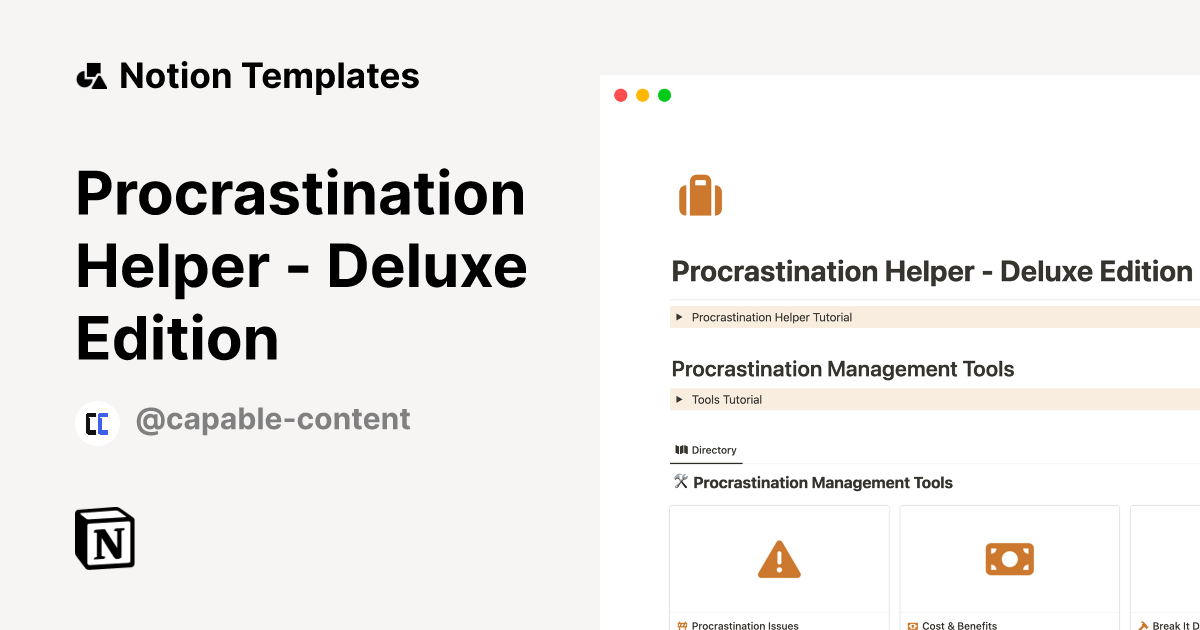 Procrastination Helper - Deluxe Edition Template | Notion Marketplace