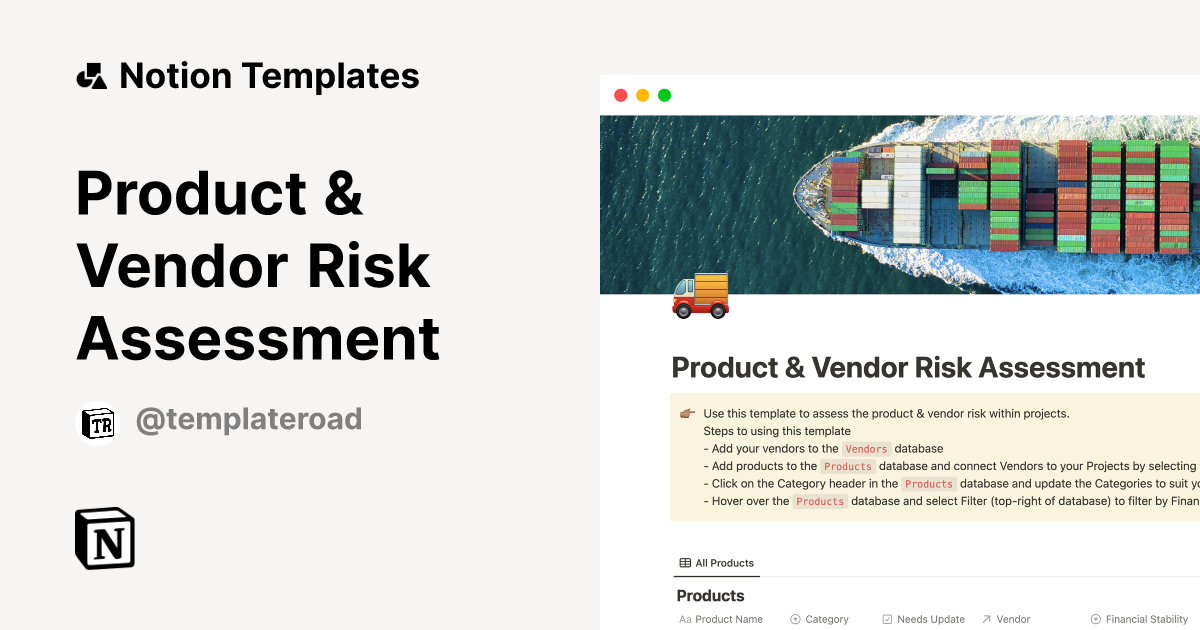 Product & Vendor Risk Assessment Template by Template Road | Notion ...
