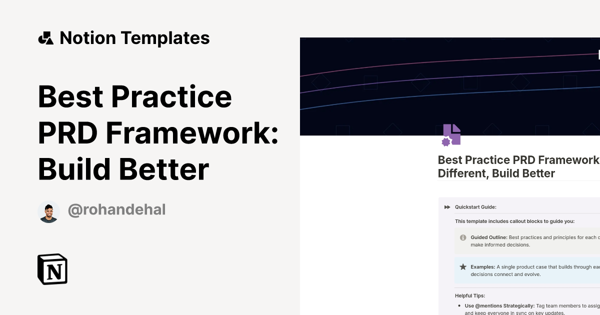 Best Practice PRD Framework: Build Better Template by Rohan Dehal | Notion Marketplace