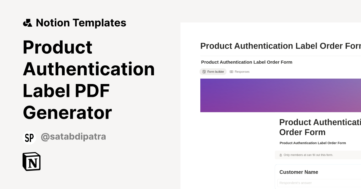 Product Authentication Label PDF Generator Template | Notion Marketplace