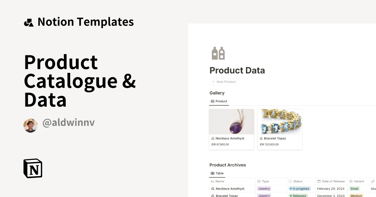 Product Catalogue & Data Template | Notion Marketplace
