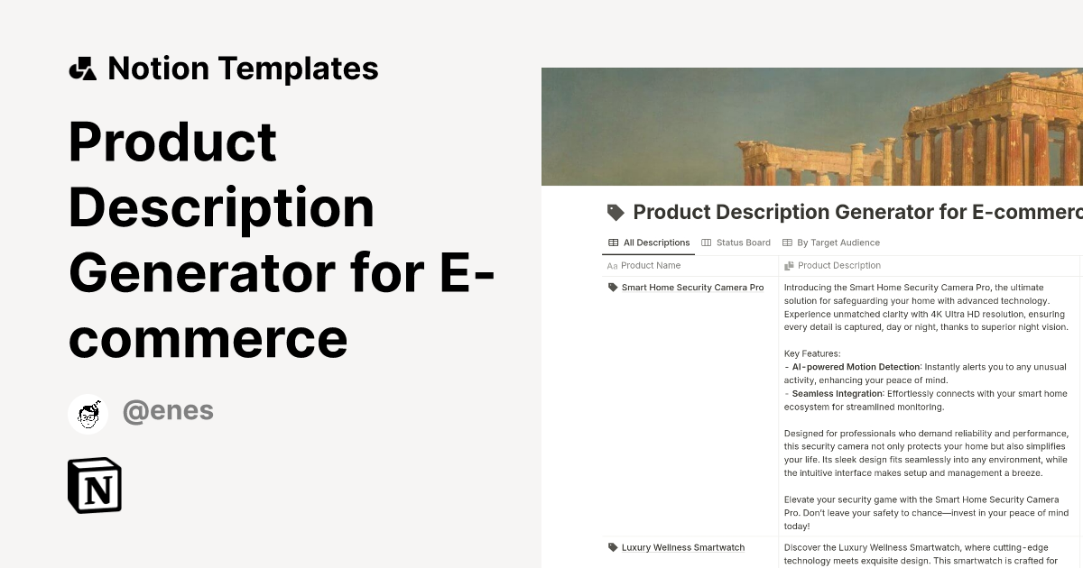 Product Description Generator for E-commerce Template | Notion Marketplace