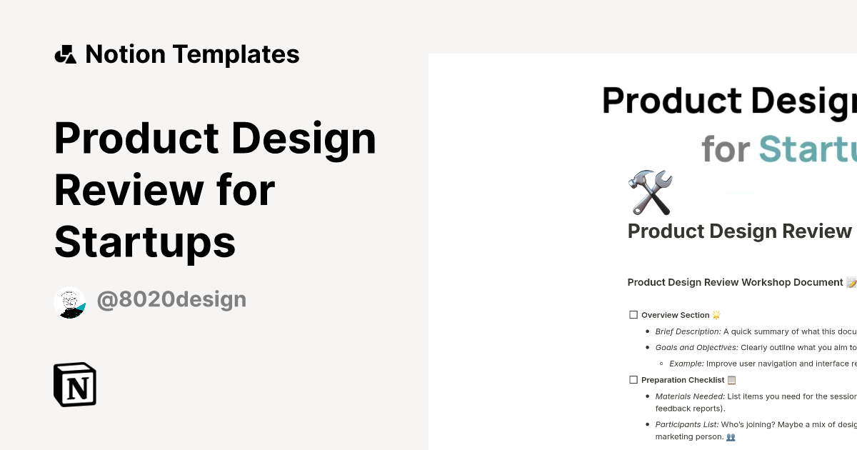 Product Design Review for Startups Template | Notion Marketplace