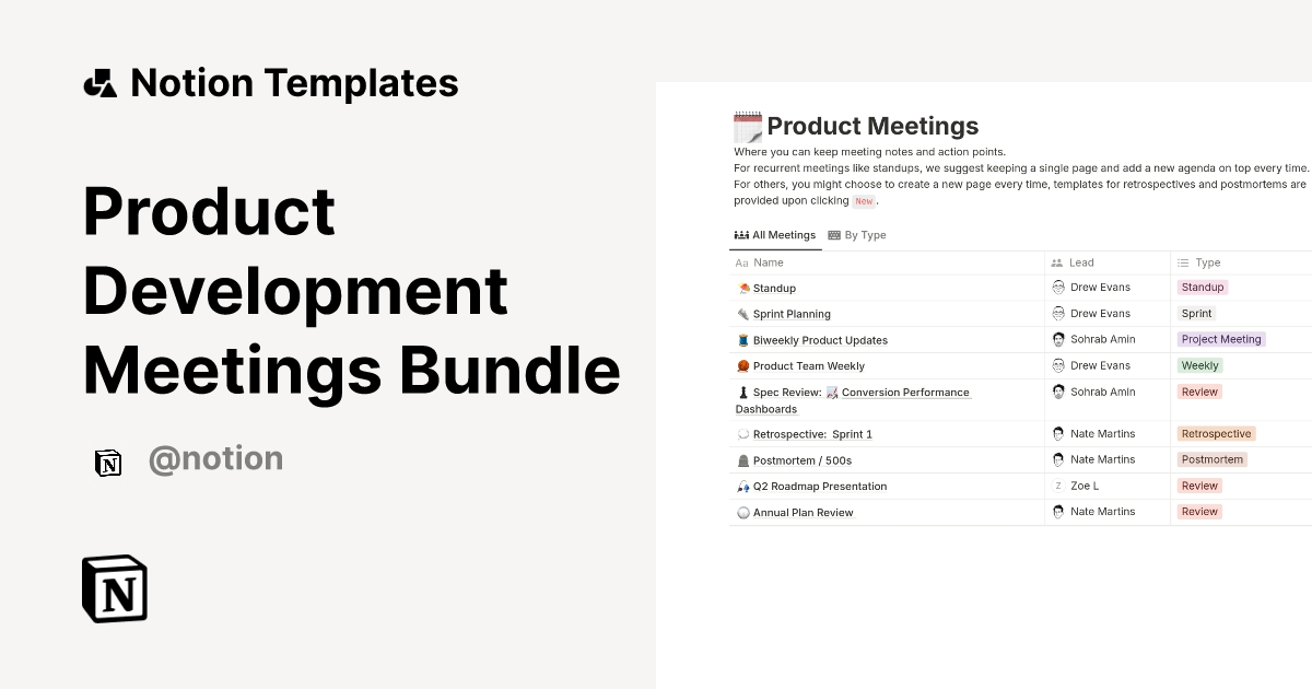 Product Development Meetings Bundle 2025 Template | Notion Marketplace