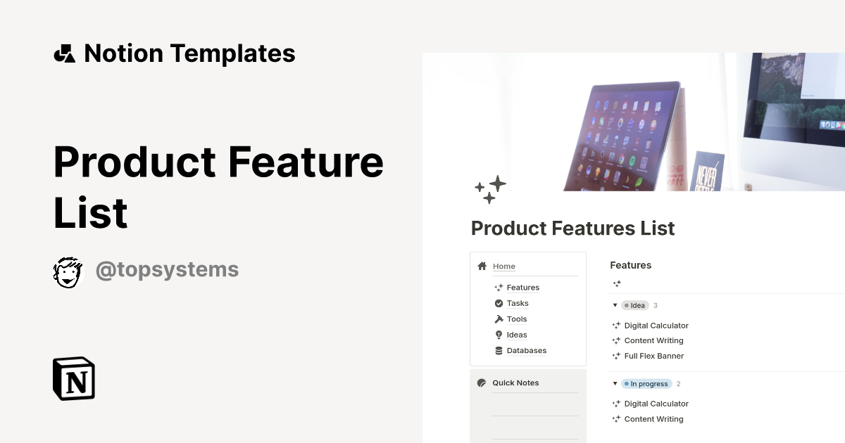 Product Feature List Template by TopSystems.io | Notion Marketplace