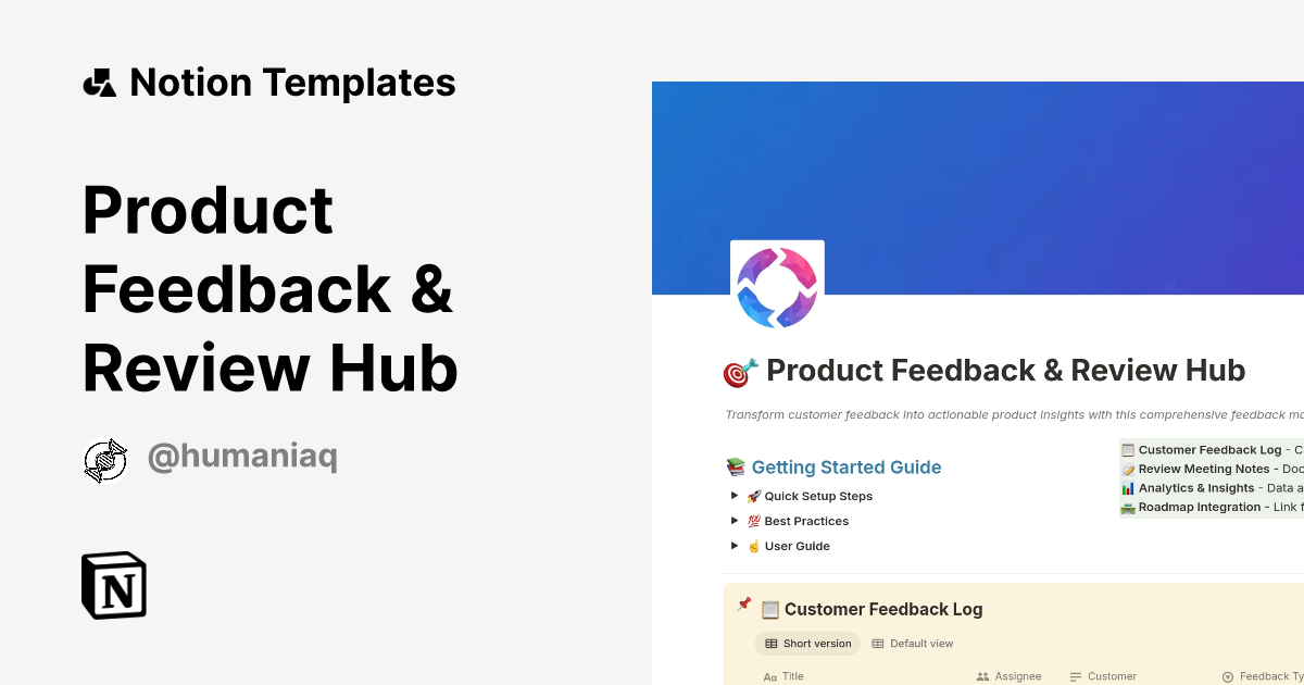 Product Feedback & Review Hub Template by Humaniaq | Notion Marketplace