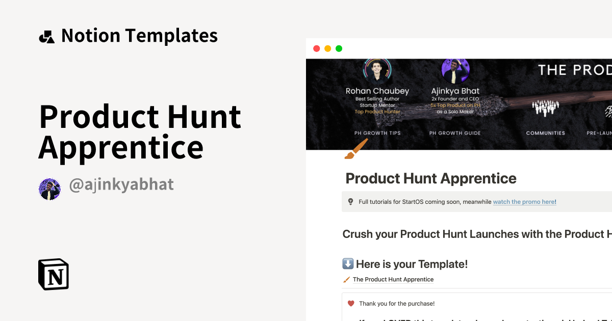 Product Hunt Apprentice Template | Notion Marketplace
