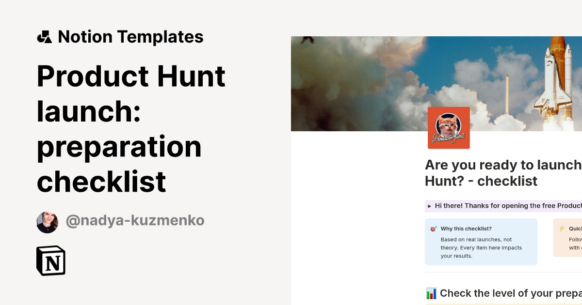 Product Hunt launch: preparation checklist Template | Notion Marketplace