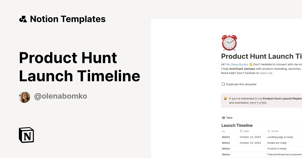 Product Hunt Launch Timeline Template | Notion Marketplace