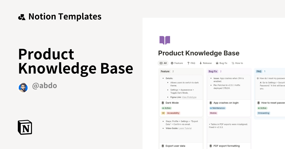 Product Knowledge Base Template | Notion Marketplace