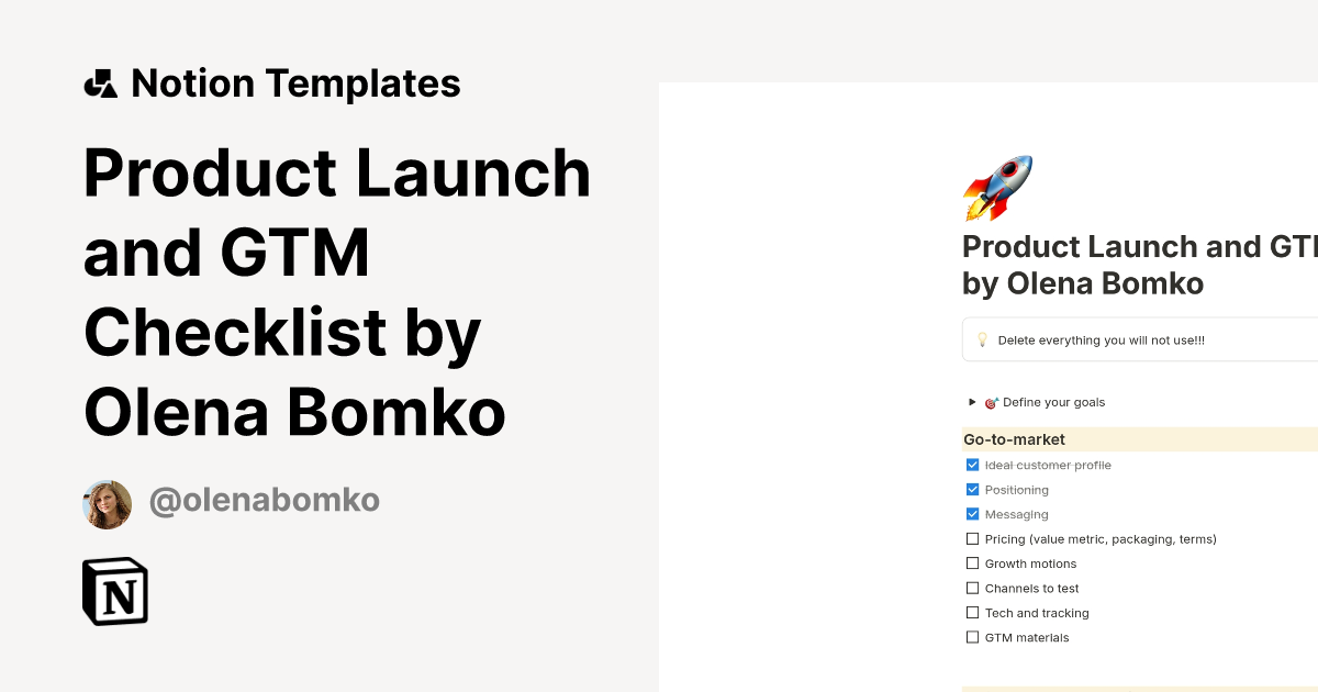 Product Launch and GTM Checklist by Olena Bomko Template | Notion Marketplace