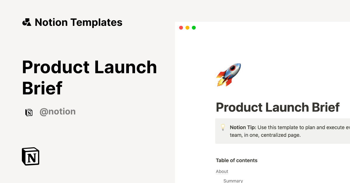 Product Launch Brief Template by Notion | Notion Marketplace