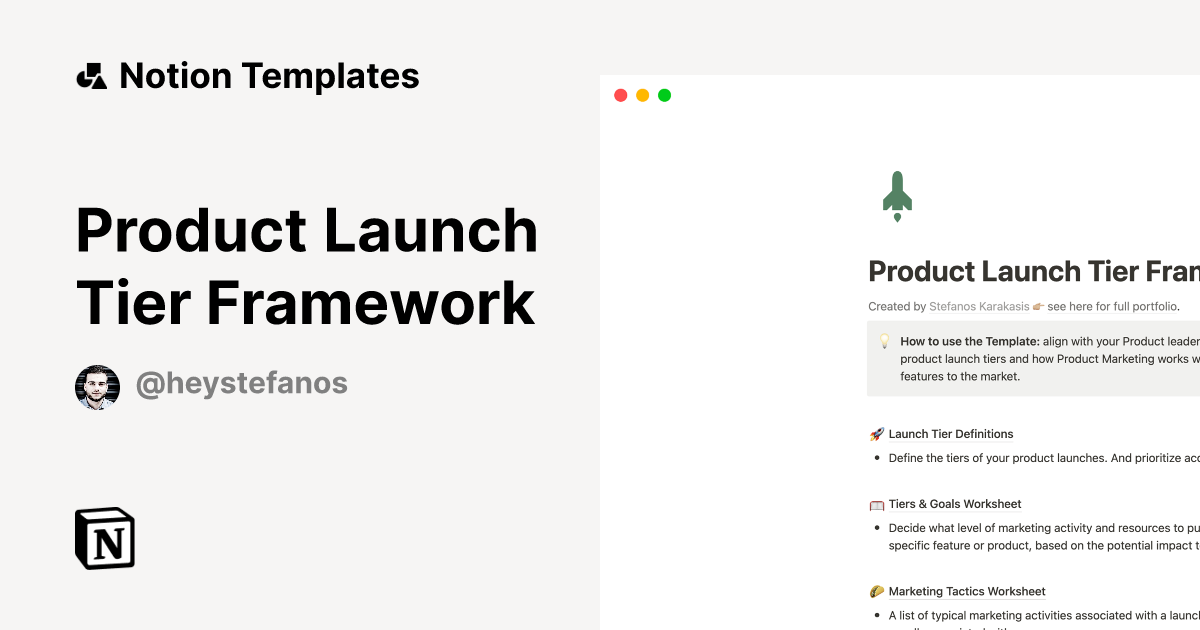 Product Launch Tier Framework Template by Stefanos Karakasis | Notion Marketplace
