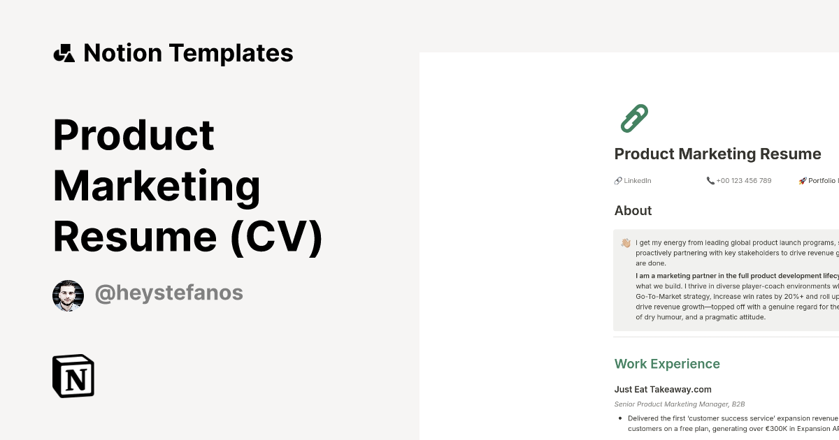 Product Marketing Resume (CV) Template | Notion Marketplace
