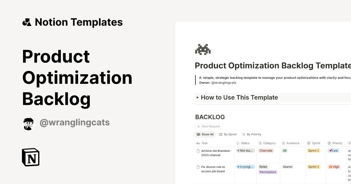 Product Optimization Backlog Template | Notion Marketplace