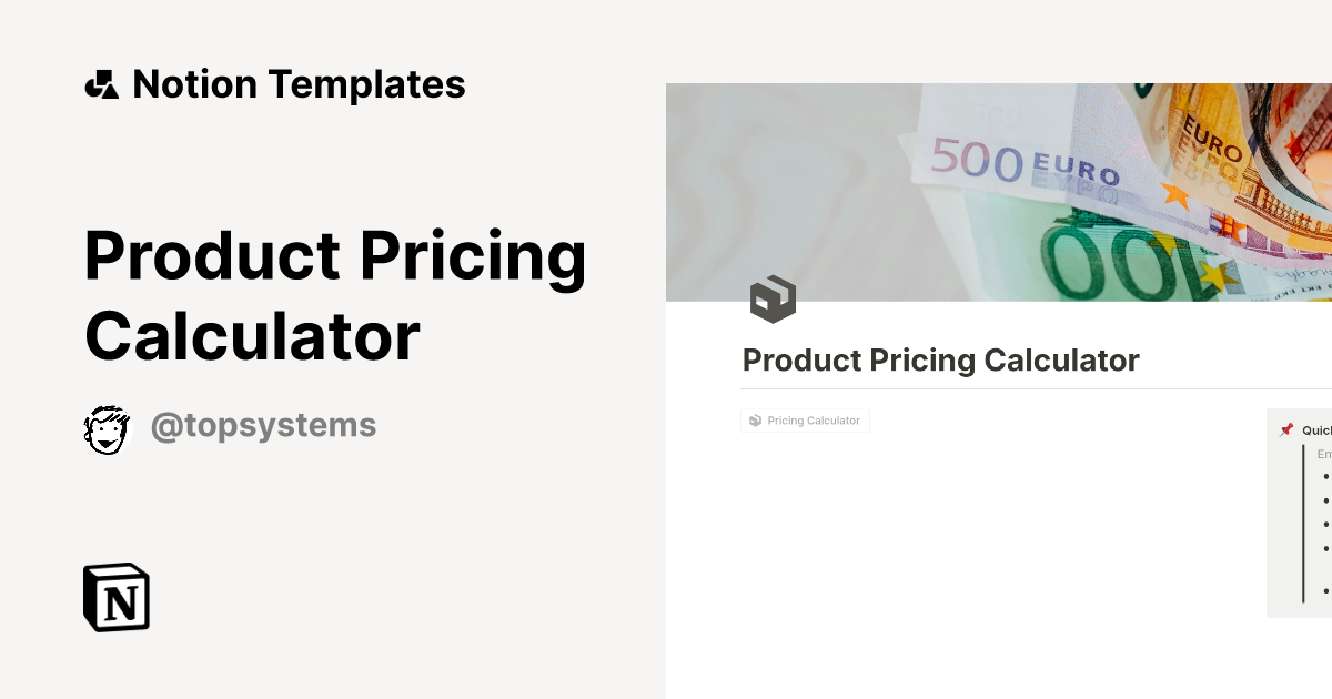 Product Pricing Calculator Template by TopSystems.io | Notion Marketplace