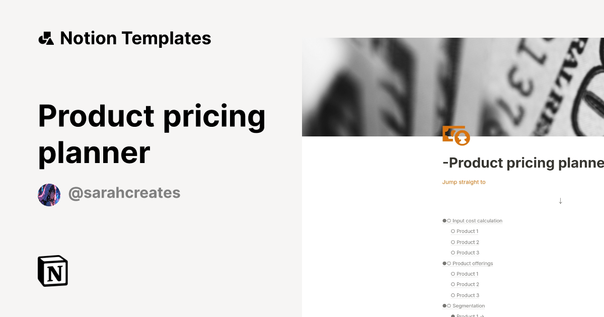 Product pricing planner Template | Notion Marketplace