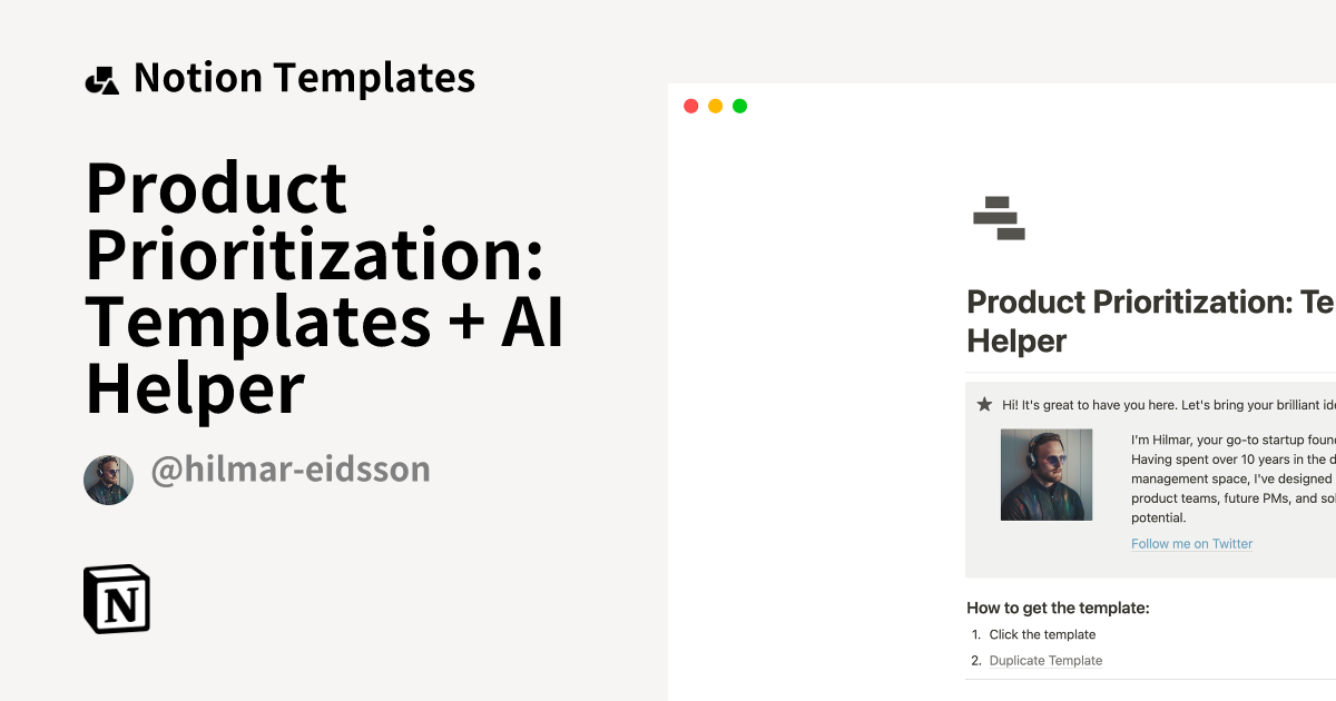 Product Prioritization Templates Ai Helper Template Notion Marketplace