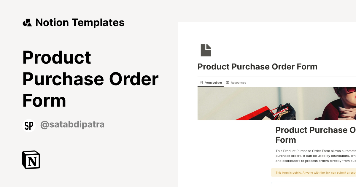 Product Purchase Order Form Template | Notion Marketplace