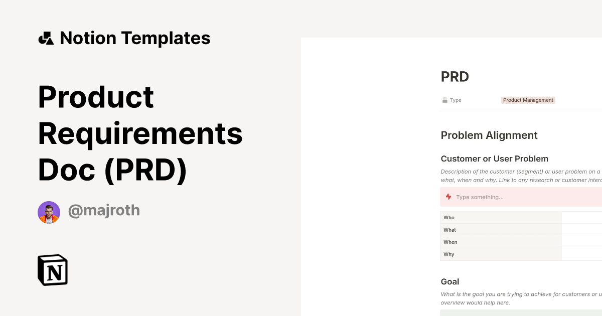 Product Requirements Doc (PRD) Template by Martin Merschroth | Notion ...