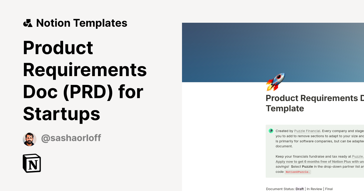 Product Requirements Doc (PRD) for Startups Template | Notion Marketplace