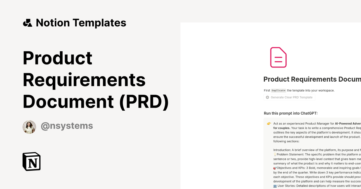 Product Requirements Document (PRD) Template | Notion Marketplace