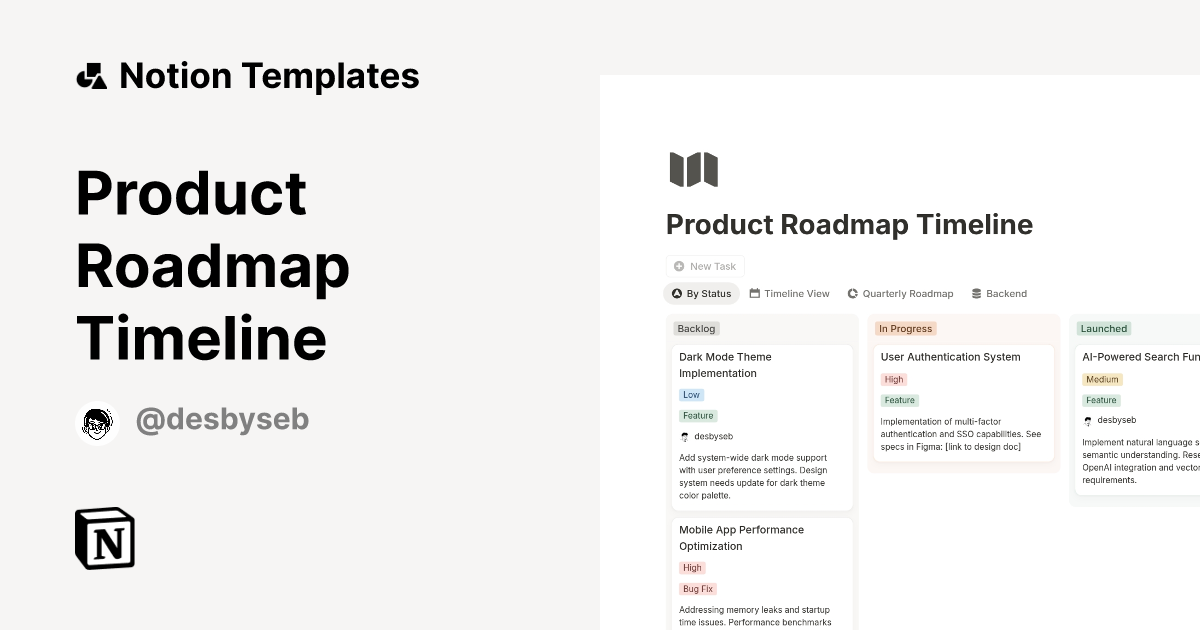 Product Roadmap Timeline Template by desbyseb | Notion Marketplace