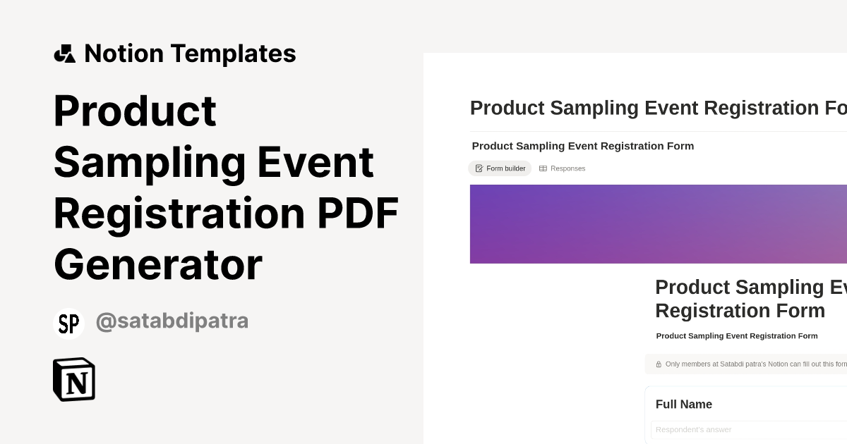 Product Sampling Event Registration PDF Generator Template by Satabdi ...