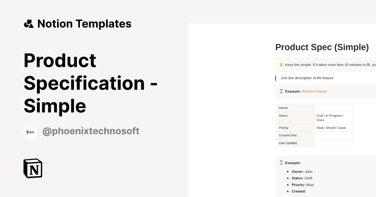 Product Specification - Simple Template by Phoenix Technosoft | Notion ...