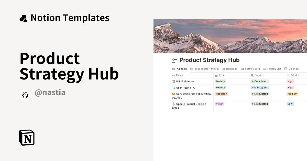 Product Strategy Hub Template | Notion Marketplace