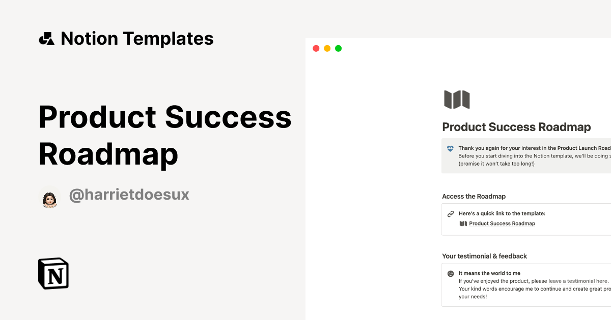Product Success Roadmap Template | Notion Marketplace