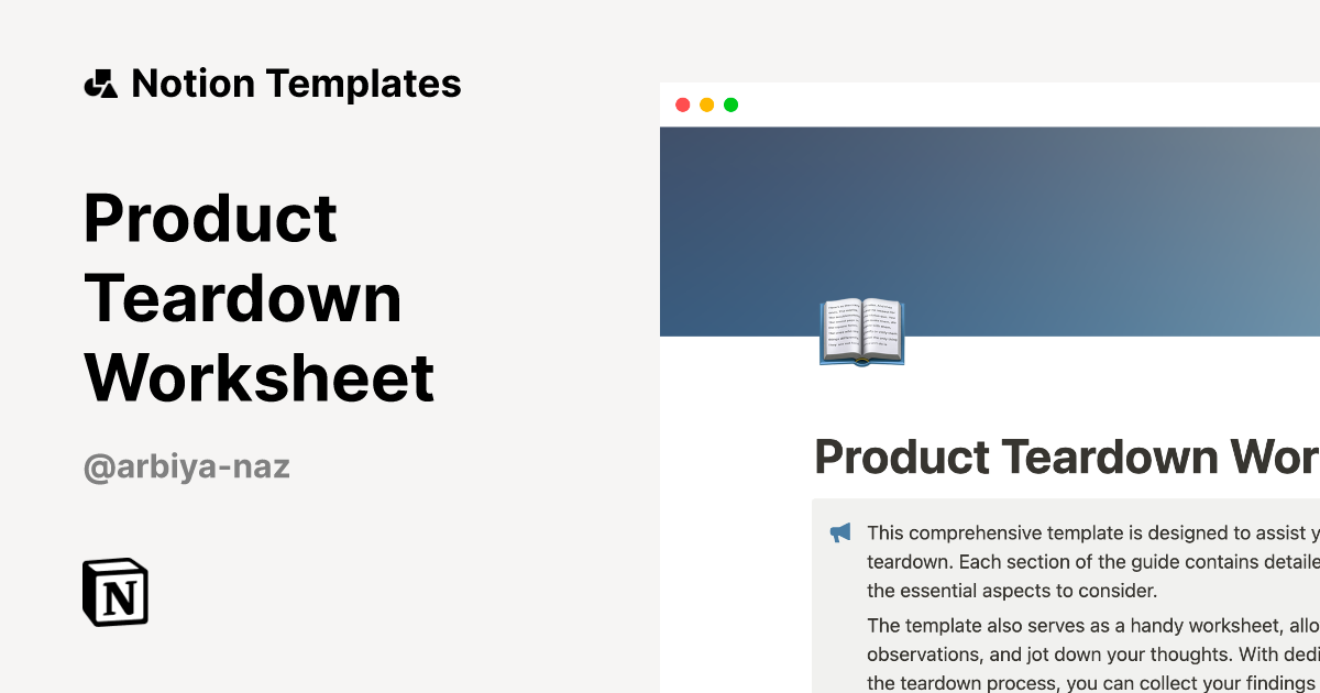 Product Teardown Worksheet Template | Notion Marketplace