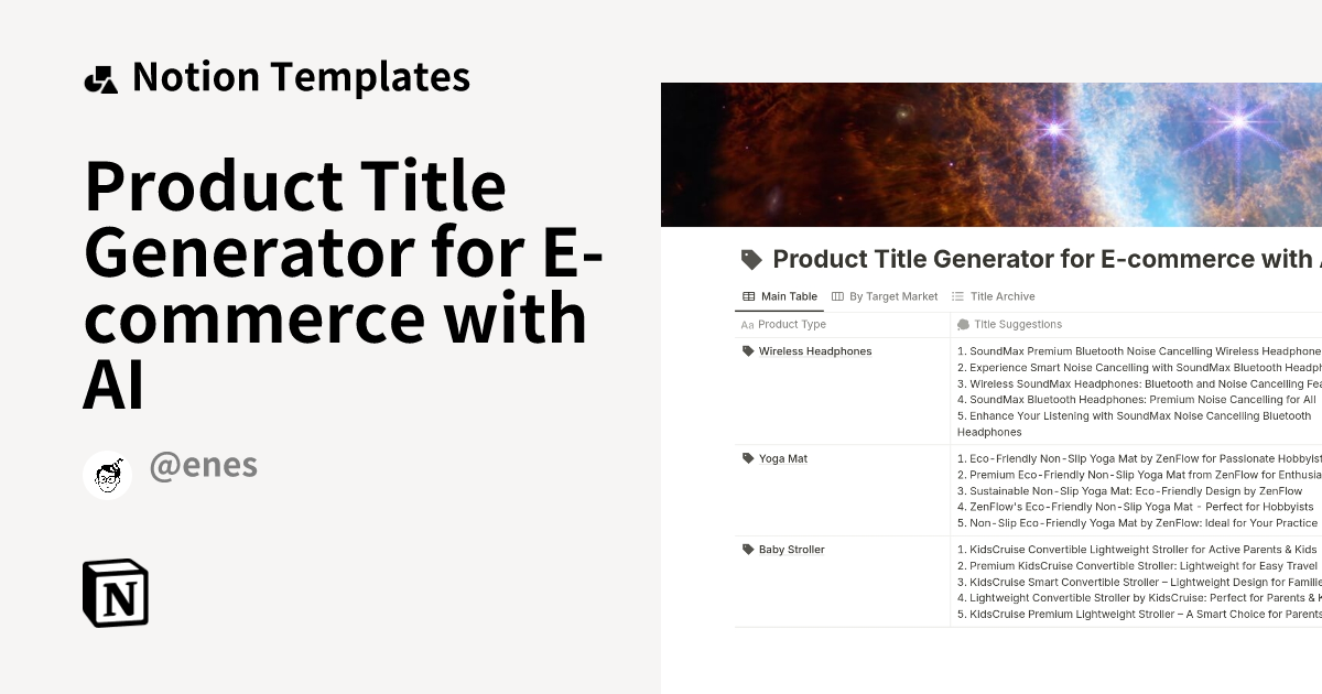 Product Title Generator for E-commerce with AI Template | Notion ...