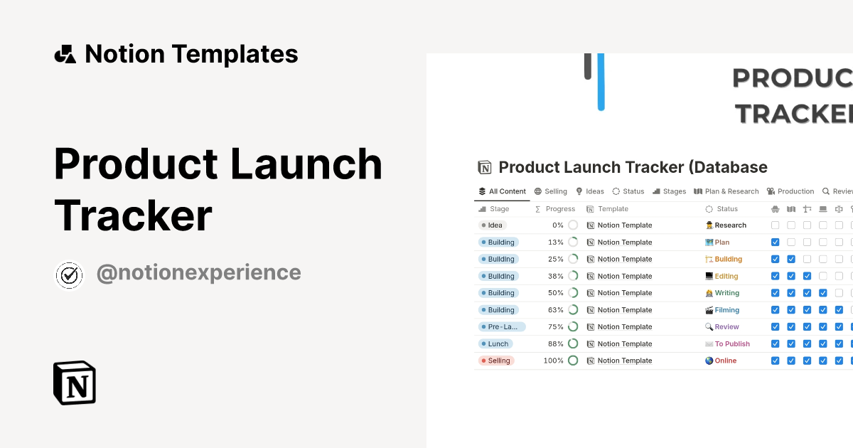 Product Launch Tracker Template by The Notion Experience | Notion ...