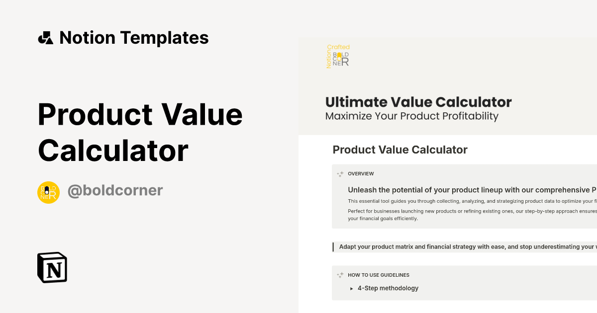 Product Value Calculator Template | Notion Marketplace