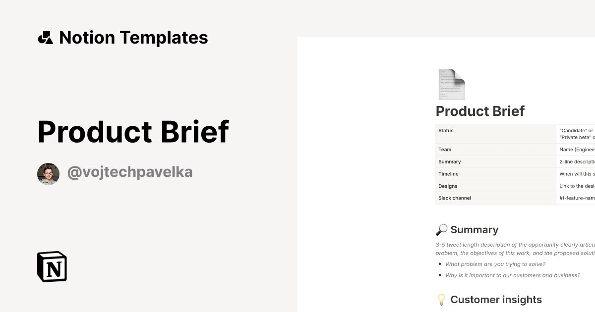 Product Brief Template | Notion Marketplace