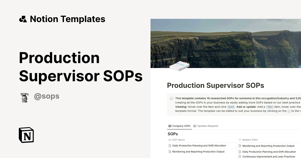 Production Supervisor SOPs Template by SOPs | Notion Marketplace