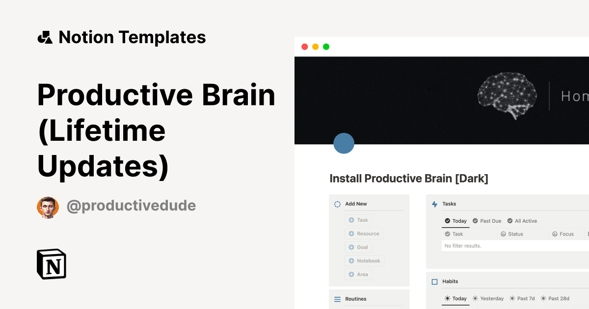Productive Brain (Lifetime Updates) Template by Productive Dude ...