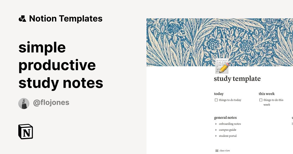 simple productive study notes Template by flojones | Notion Marketplace