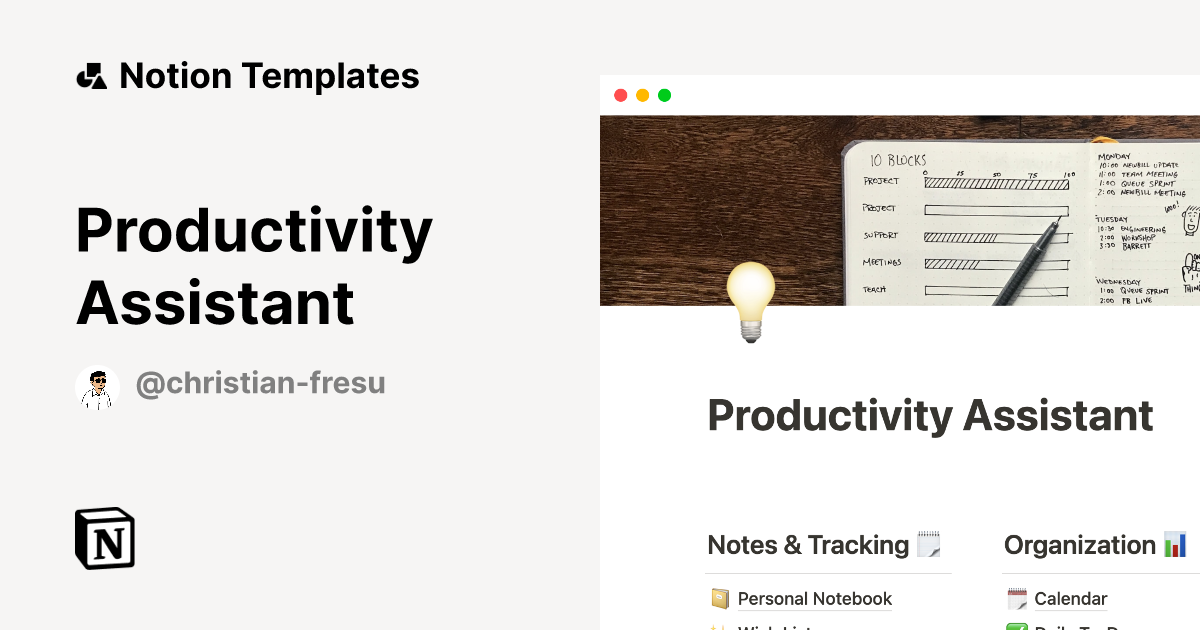 Productivity Assistant Template by Christian Fresu (Christian's Notion ...