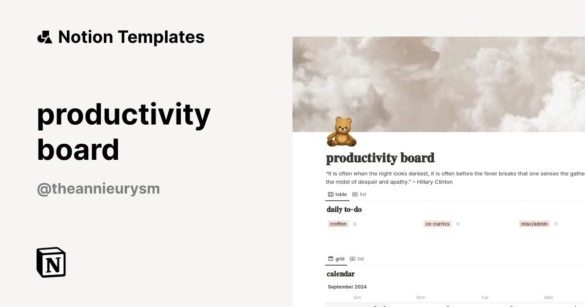productivity board Template | Notion Marketplace