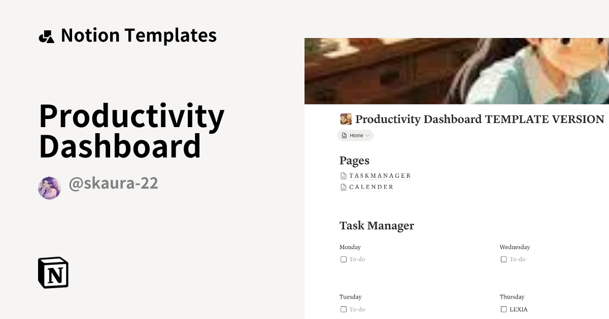 Productivity Dashboard Template | Notion Marketplace