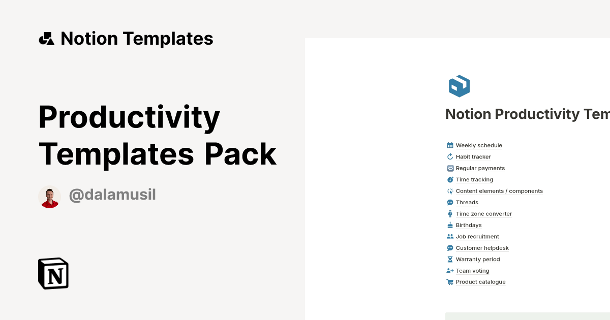 Productivity Templates Pack Template by Dála Musil | Notion Marketplace