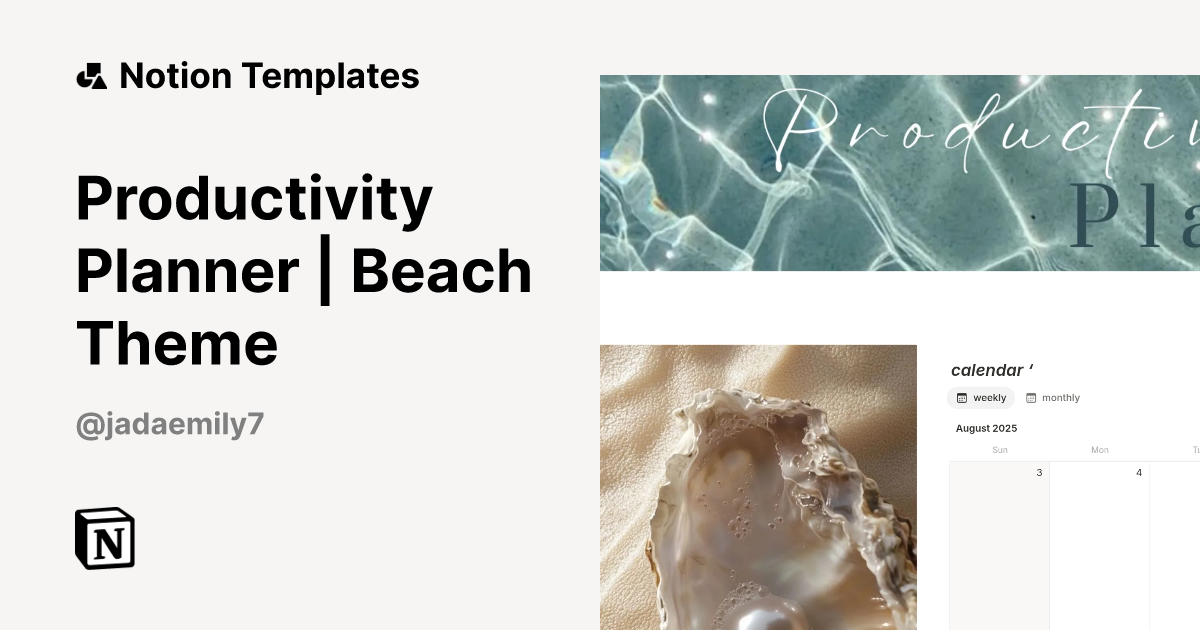 Productivity Planner | Beach Theme Template by Jada Emily | Notion ...