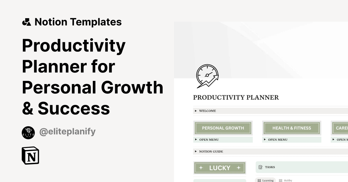 Productivity Planner for Personal Growth & Success Template by Elite ...