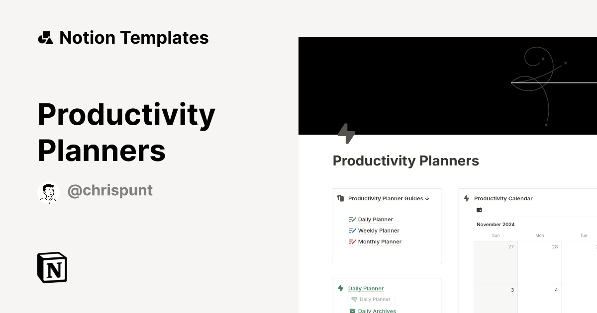 Productivity Planners Template by Chris Punt | Notion Marketplace