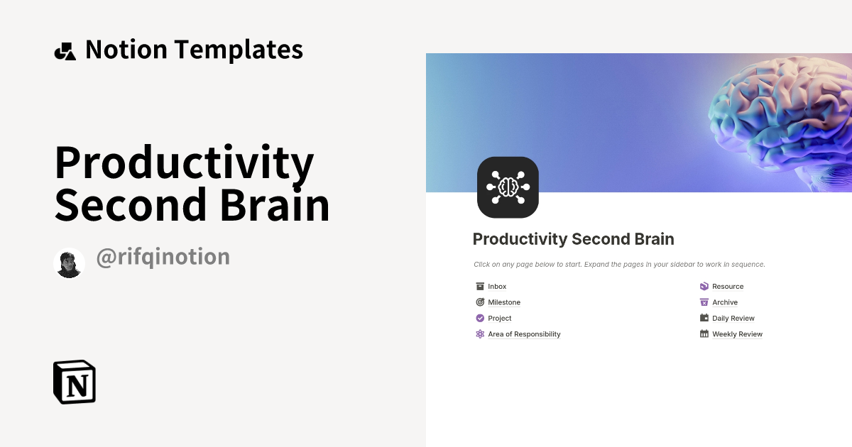Productivity Second Brain Template | Notion Marketplace