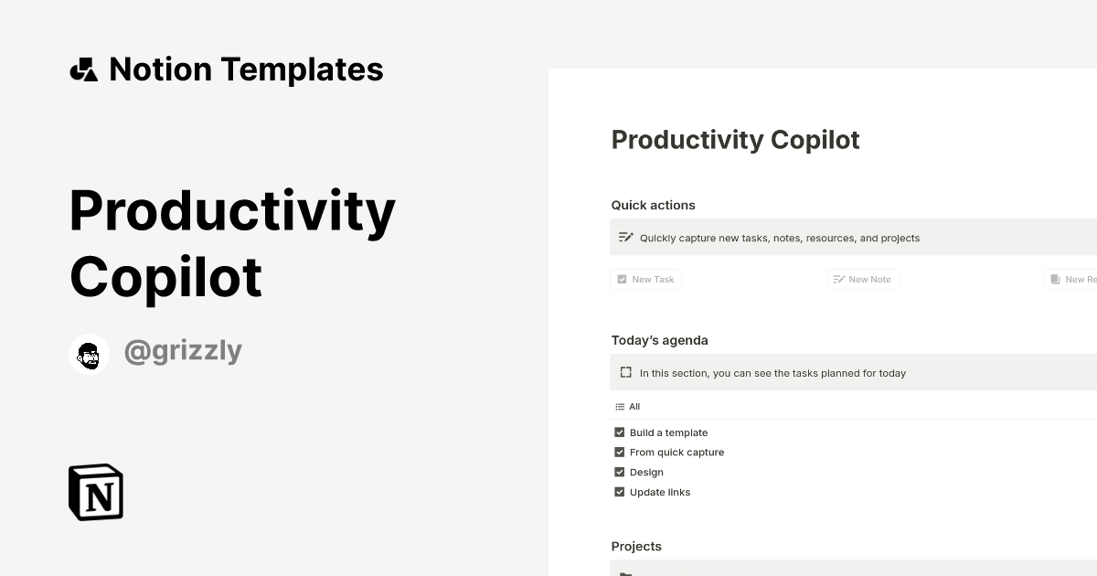 Productivity Copilot Template by Notion Grizzly | Notion Marketplace