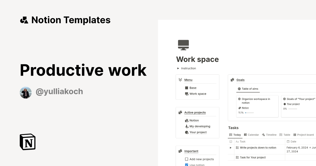 Productive work Template by Yullia | Notion Marketplace